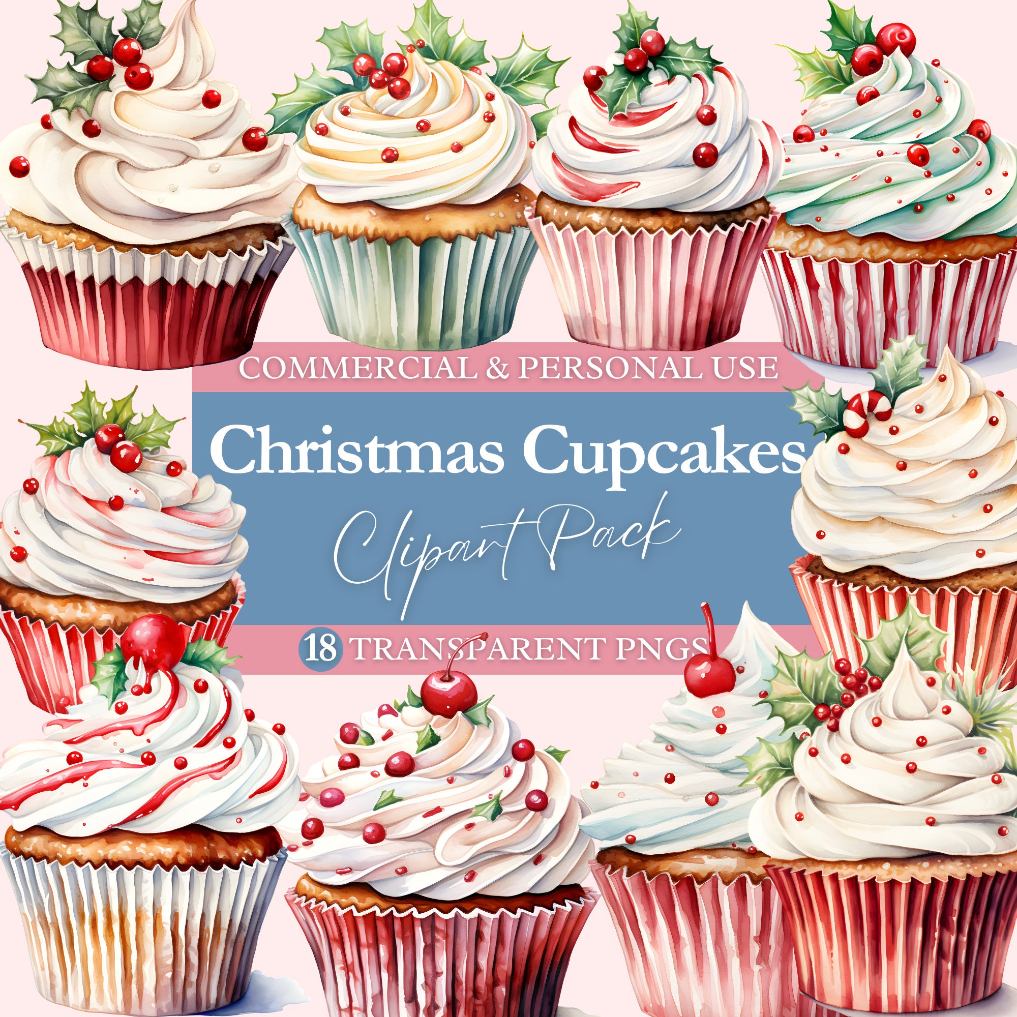 Christmas Cupcakes Clipart Bundle | Transparent PNG | Commercial Use ...