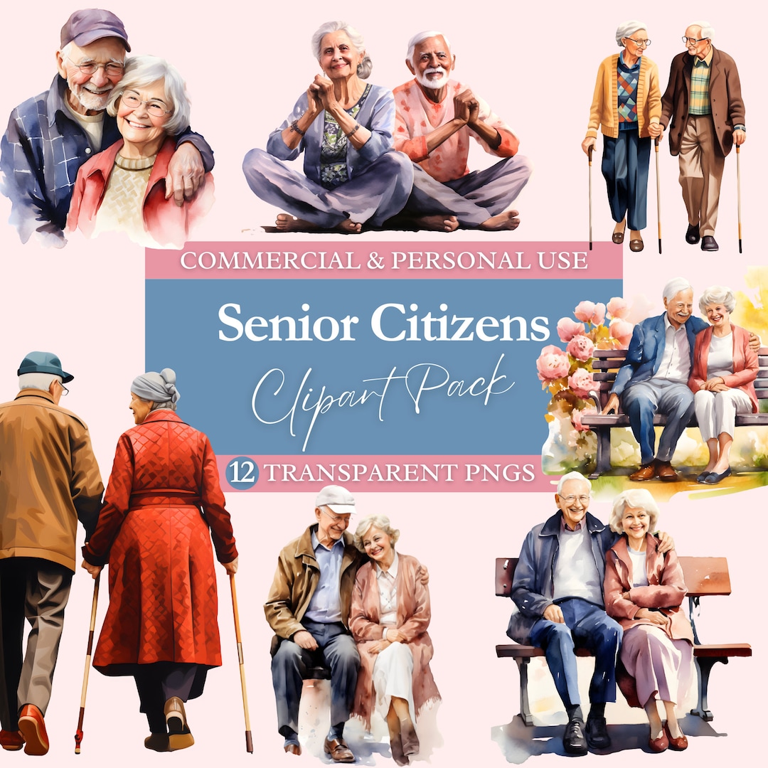 12 Senior Citizens Clipart Bundle Transparent PNG Commercial Use Clip ...