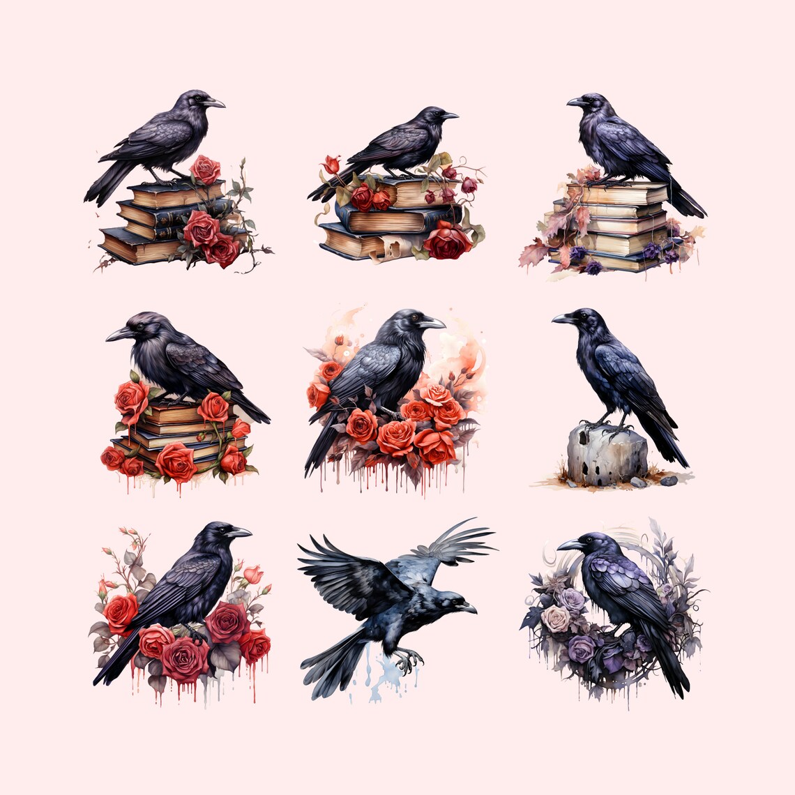 Gothic Ravens Clipart Bundle | Transparent PNG | Commercial Use Clip ...