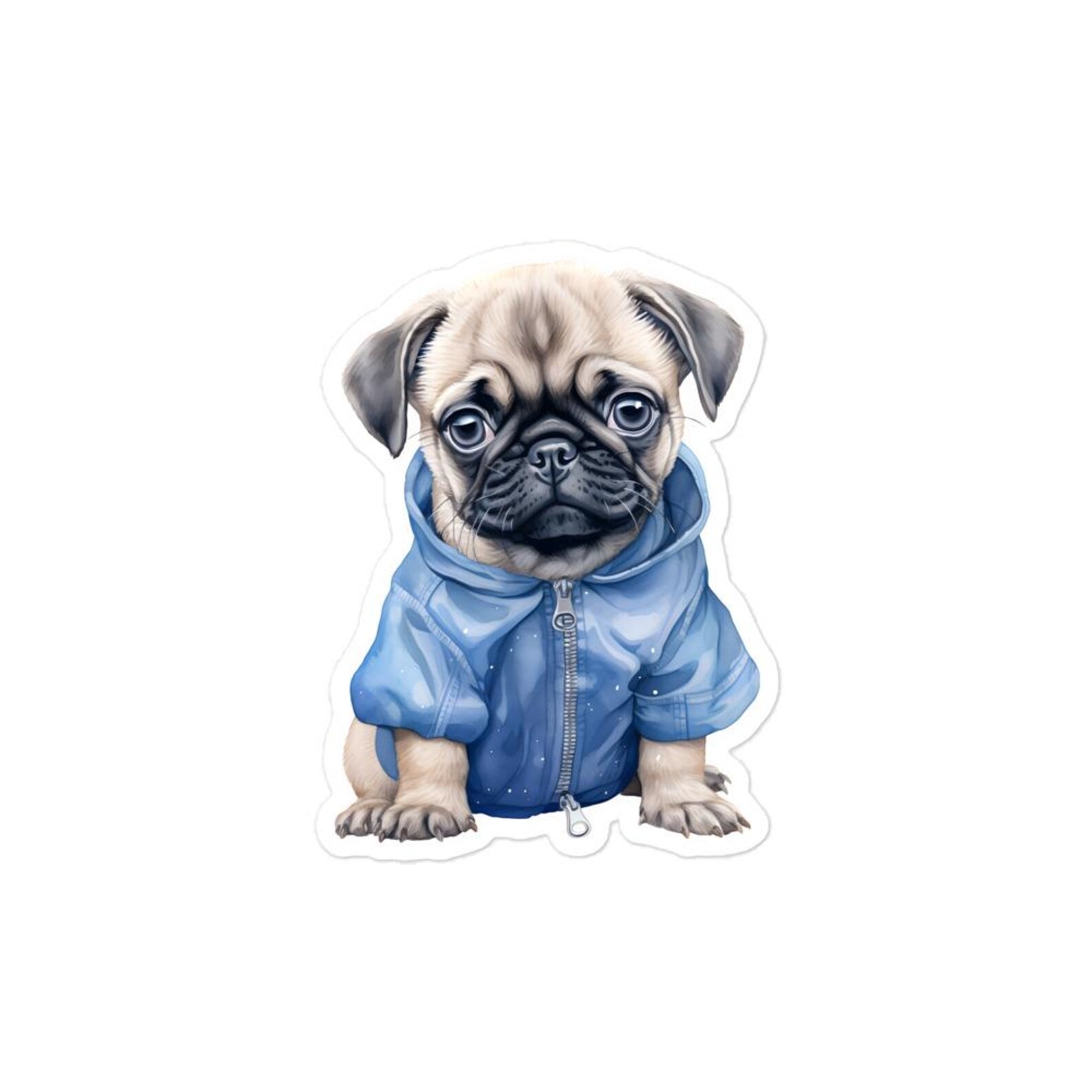 Cute Pug Sticker Kawaii Dog Vinyl Decal, Pug in Hoodie, Aesthetic ...