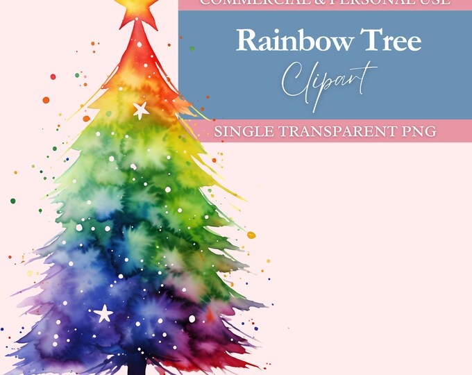 Rainbow Christmas Tree With Star Clipart | Transparent PNG | Commercial ...