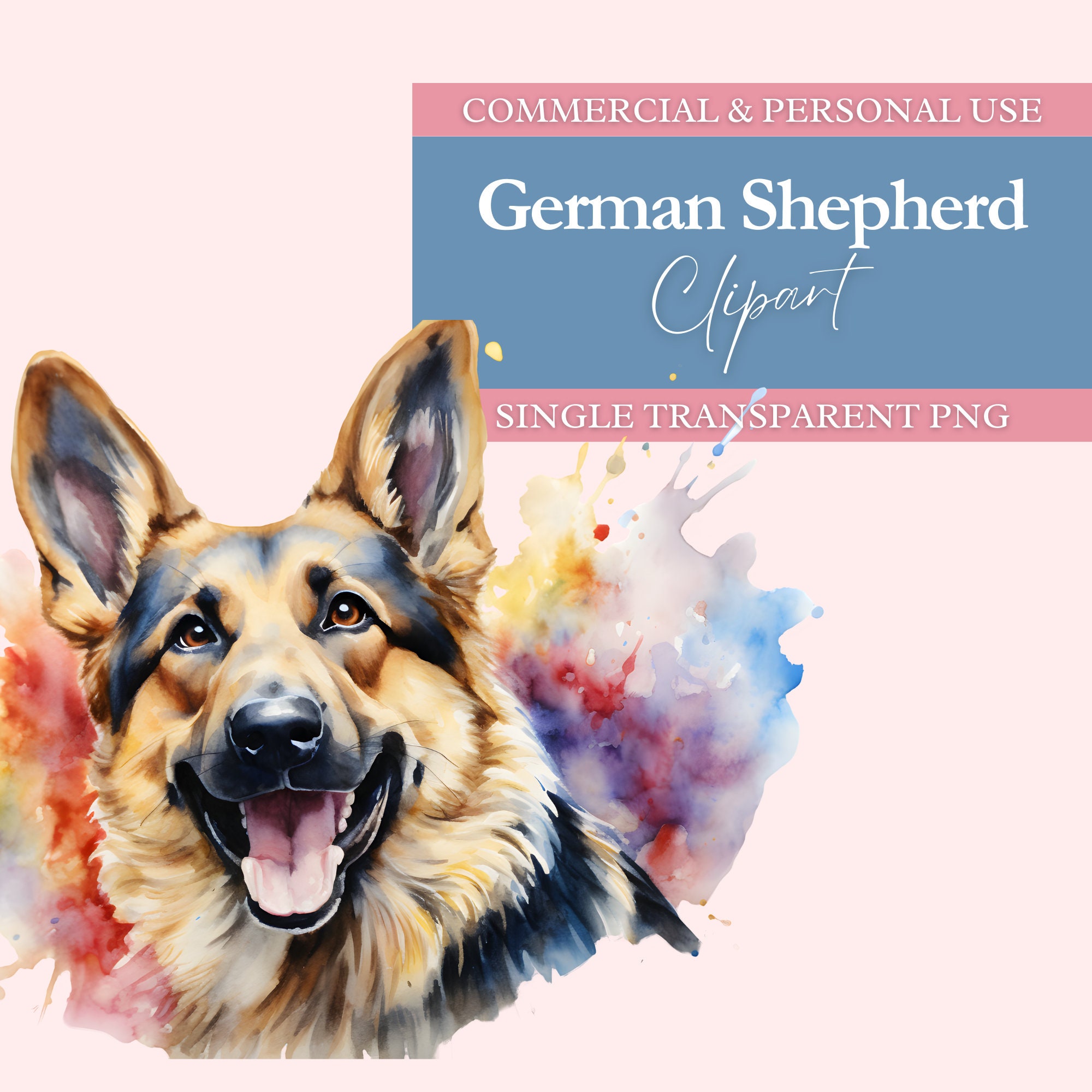 Cute German Shepherd Watercolor PNG Clipart Transparent PNG - Etsy