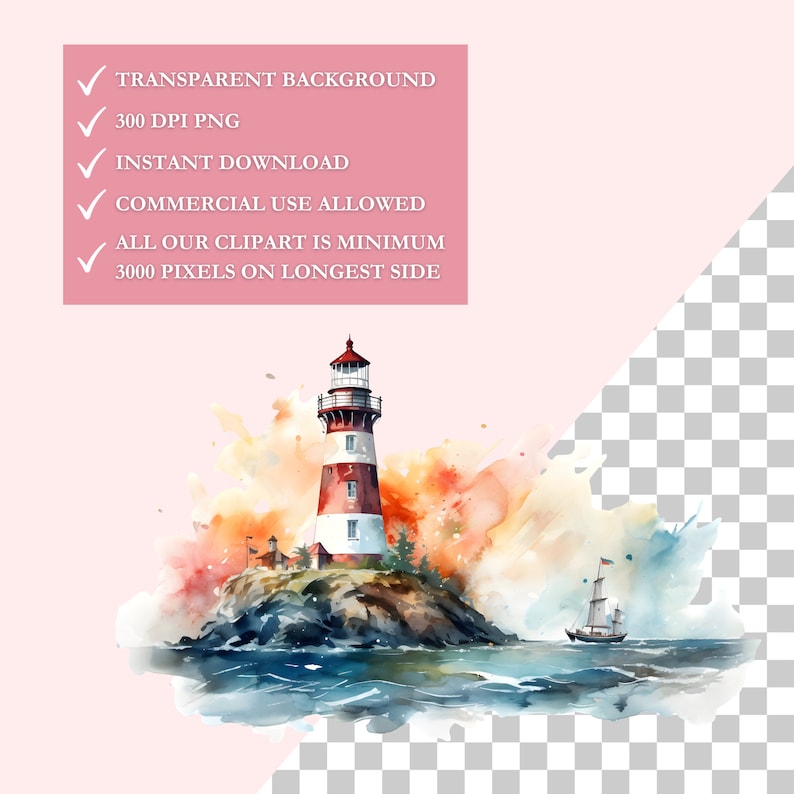 Lighthouse Clipart, Transparent PNG Commercial Use Clip Art Watercolor ...