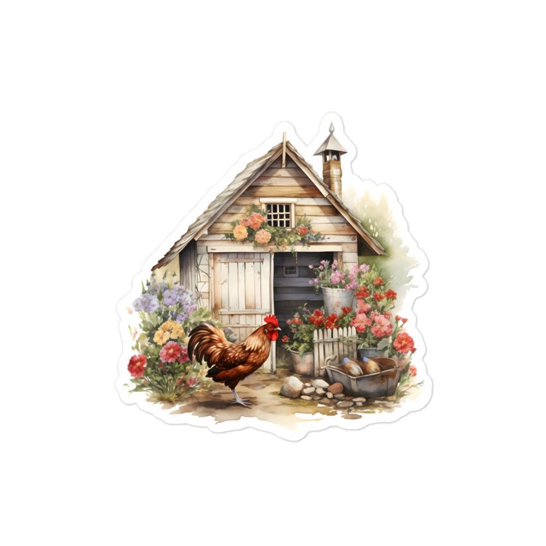Farmhouse Chicken Sticker – Rustic Rooster Vinyl Decal, Cottagecore ...