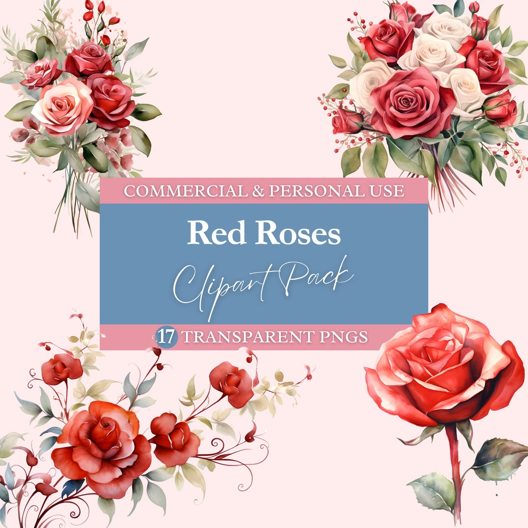 Red Roses Clipart Bundle | Transparent PNG | Commercial Use Clip Art ...