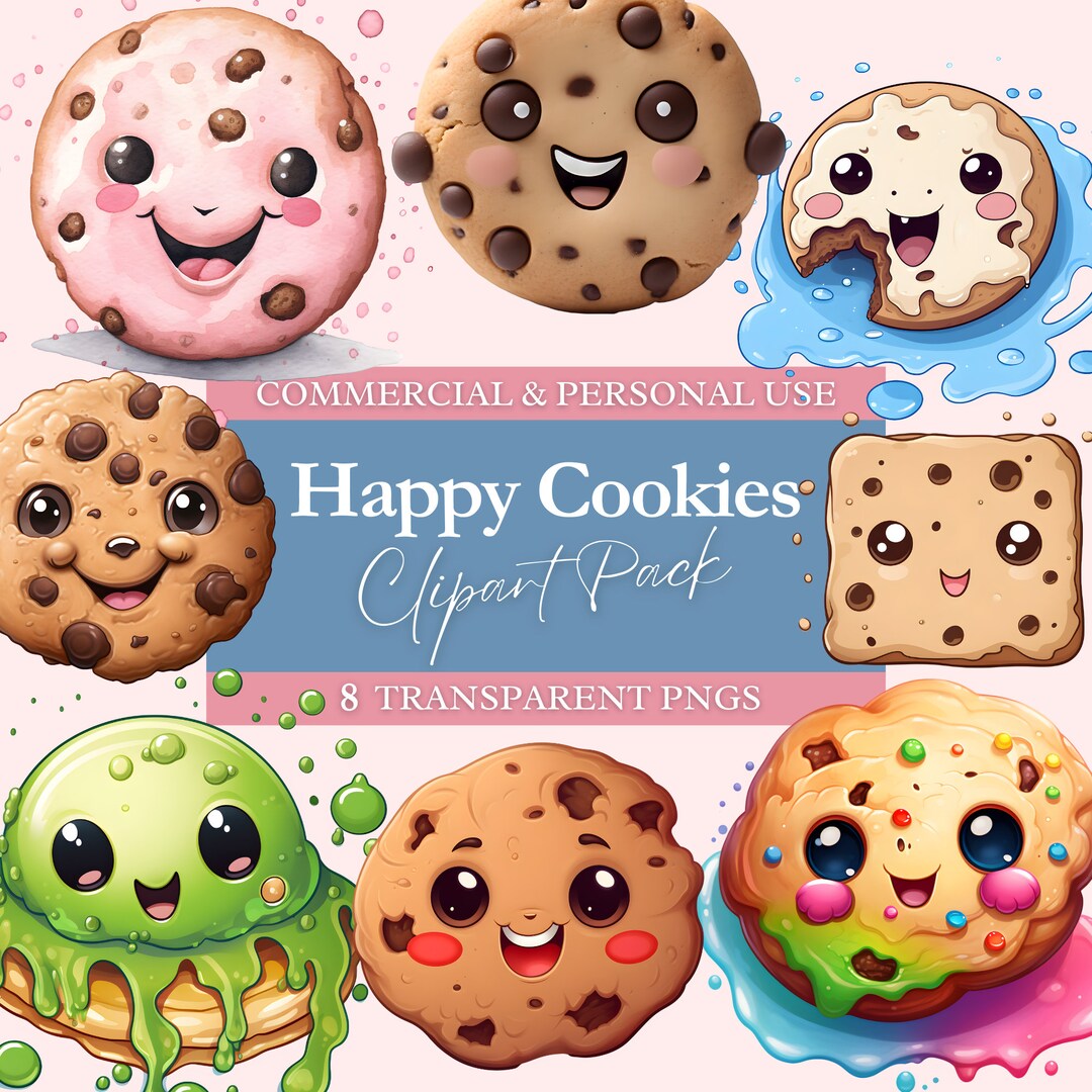Happy Cookie Clipart Bundle | Transparent PNG | Commercial Use Clip Art | Digital Image ...