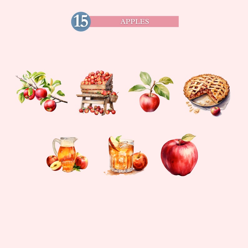 15 Watercolor Apple Clipart: Transparent PNG Images (commercial Use) - Etsy