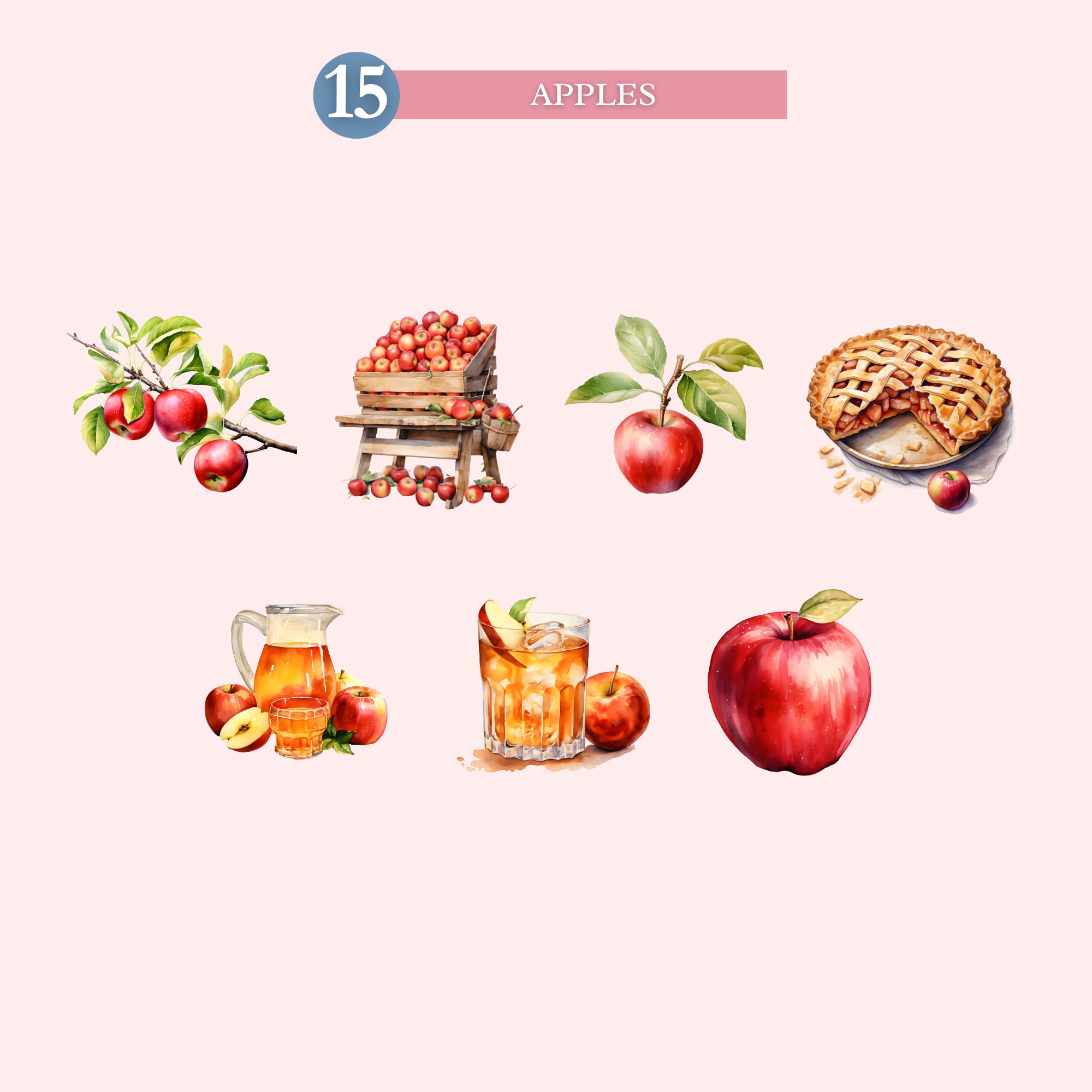 15 Watercolor Apples Clipart Transparent PNG Commercial - Etsy
