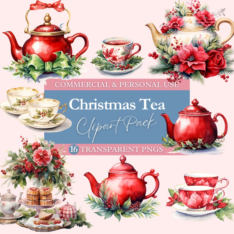 Christmas Tea Party Clipart Bundle | Transparent PNG | Commercial Use ...