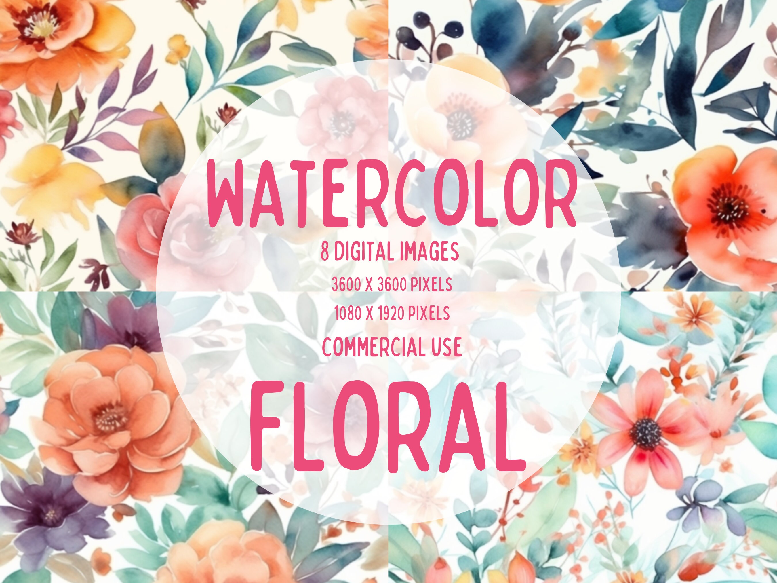 Watercolor Floral Digital Paper - Printable Patterns for Commercial Use ...