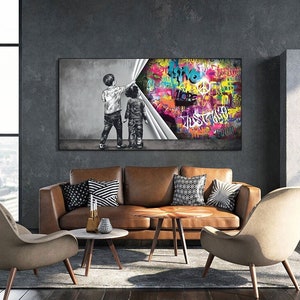 Graffiti Child Uncovered Colorful Love Hope Canvas Bansky - Etsy