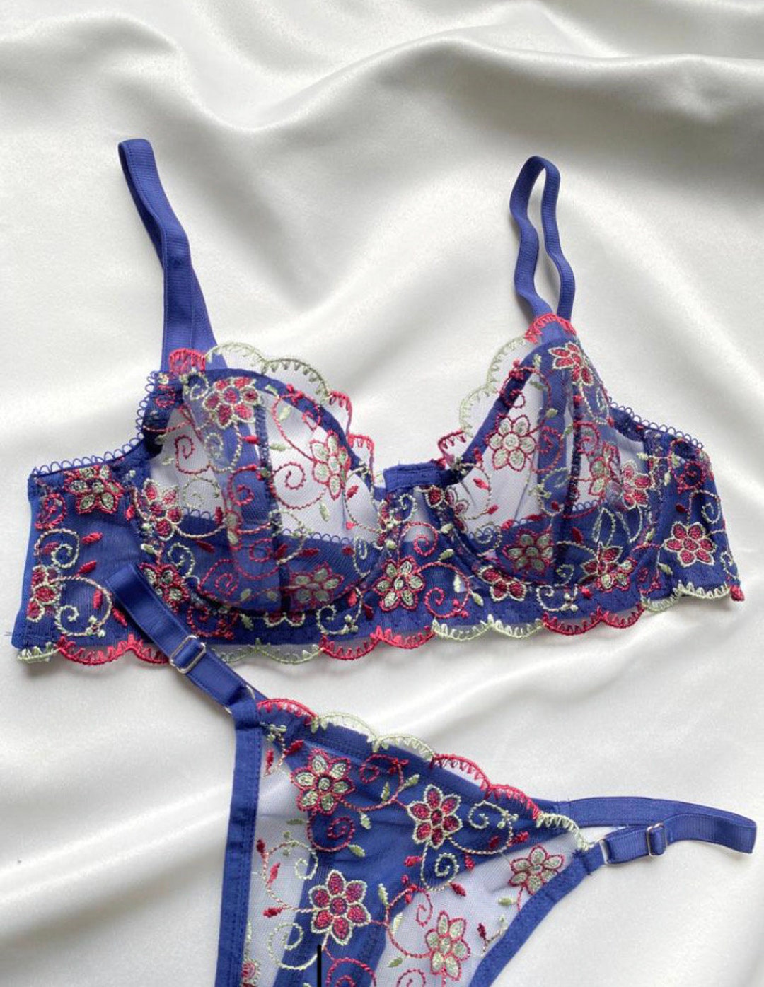 Embroidered Lingerie Set Floral Lingerie Set Lace Bra Floral Bralette Lingerie Flower Sher