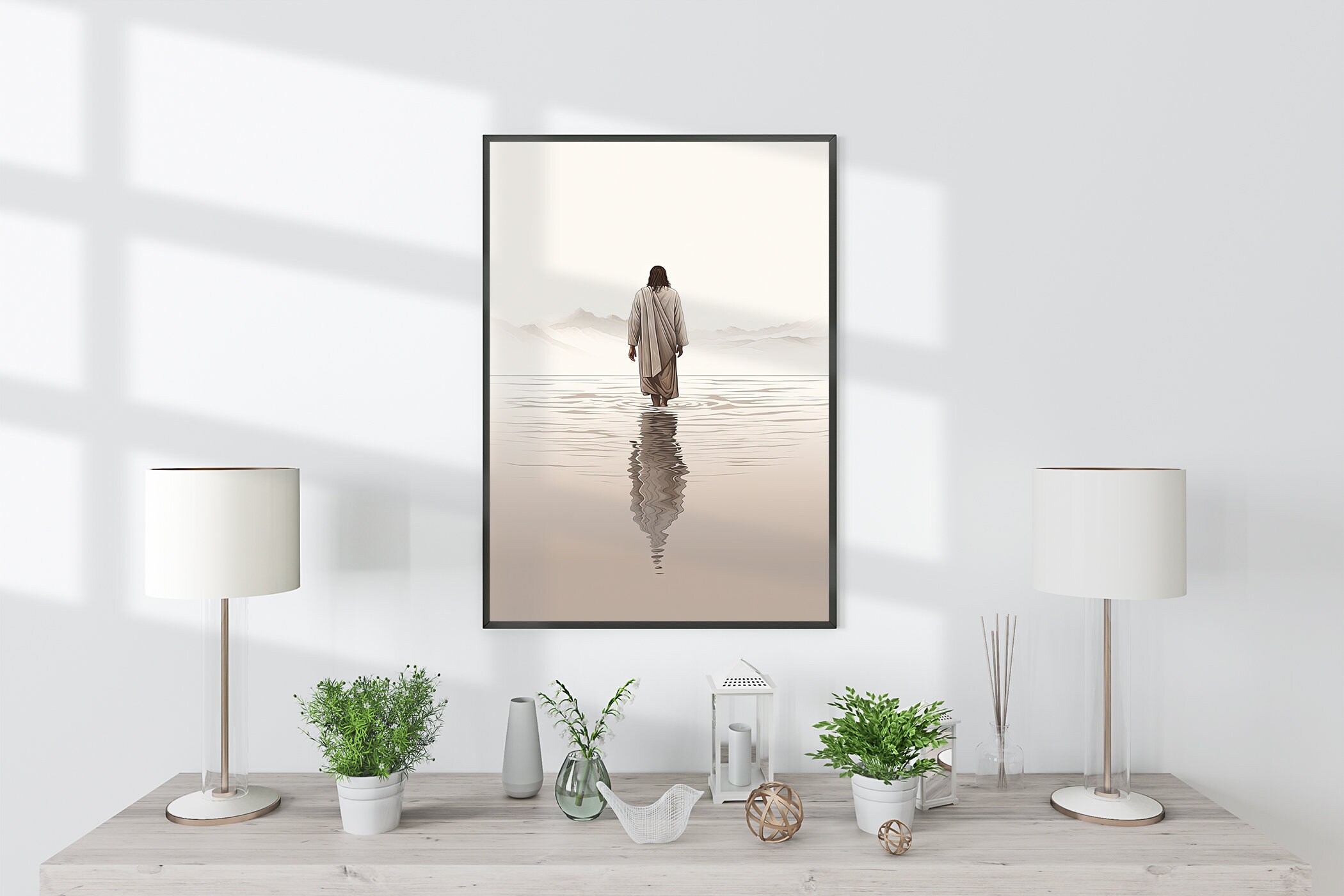 Christian Art, Modern Minimalist Home Decor, Jesus Walking on the Water ...