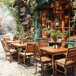 Printable Art - Summer Breeze Café - an Outdoor Café on A Beautiful Day ...