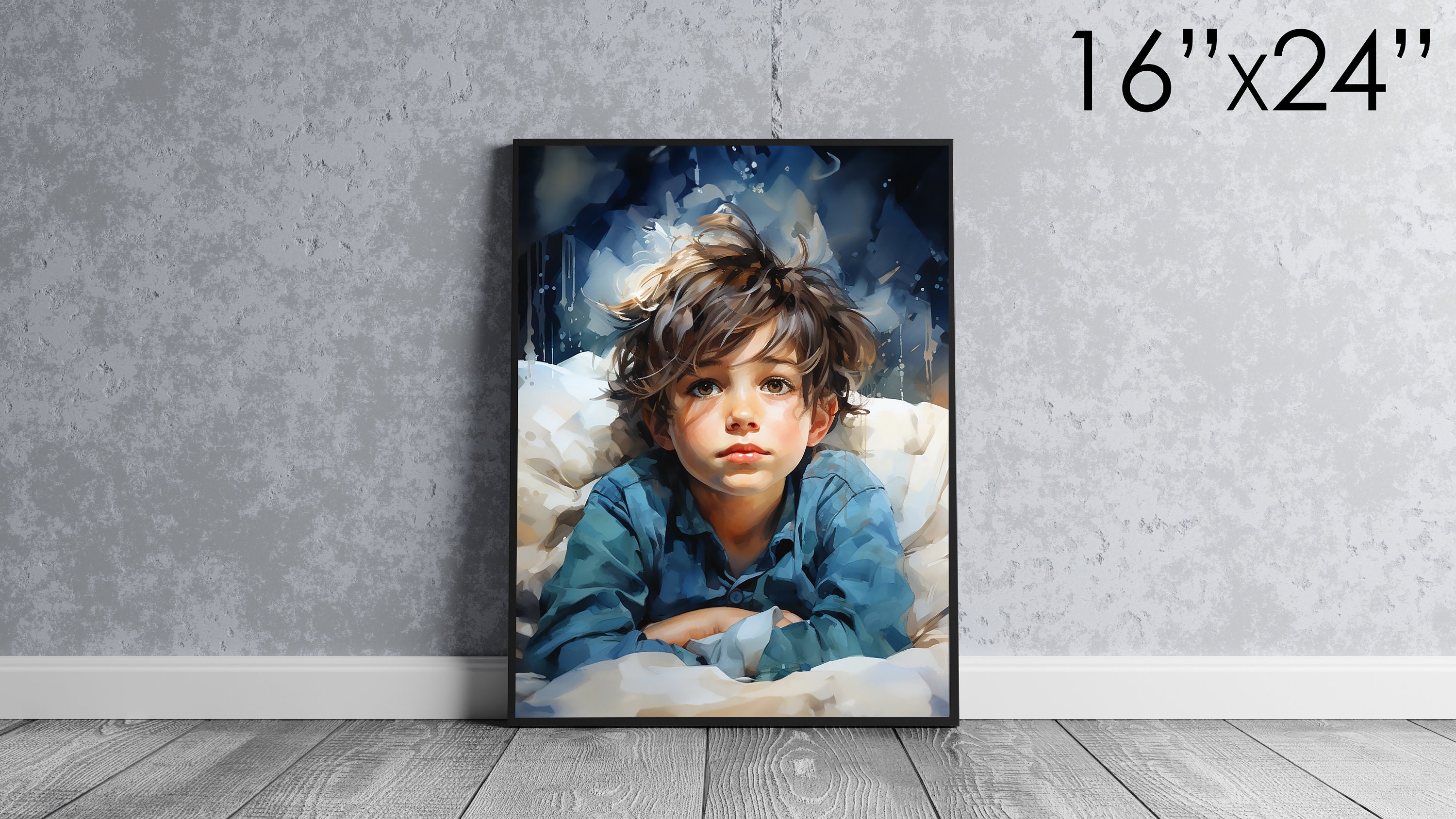 Printable Art - Midnight Melancholy - A Little Boy Laying in Bed at ...