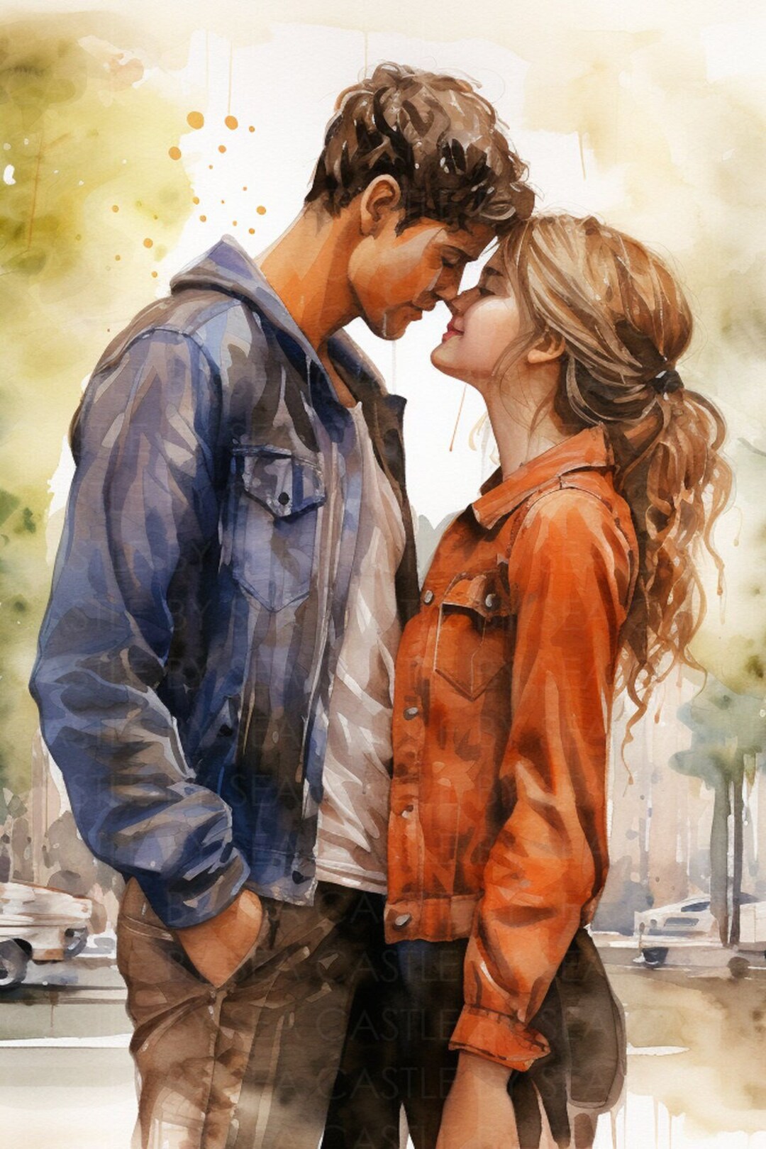 Printable Art - Adolescent Affection - Teenage Boy and Girl Sharing A ...