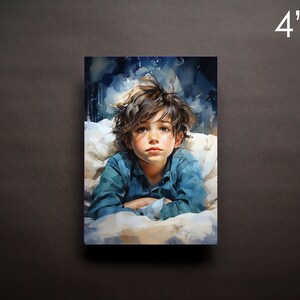 Printable Art - Midnight Melancholy - A Little Boy Laying in Bed at ...