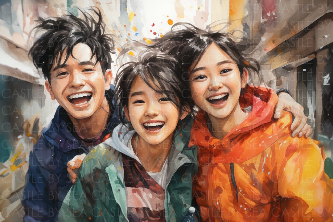 Printable Art - Inseparable Trio - Three Asian Teenagers Hanging Out ...