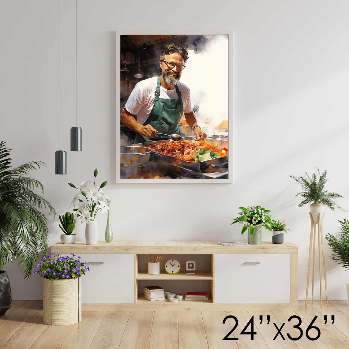Printable Art - the Joyful Chef - A Smiling Chef Standing Over A Pan of ...