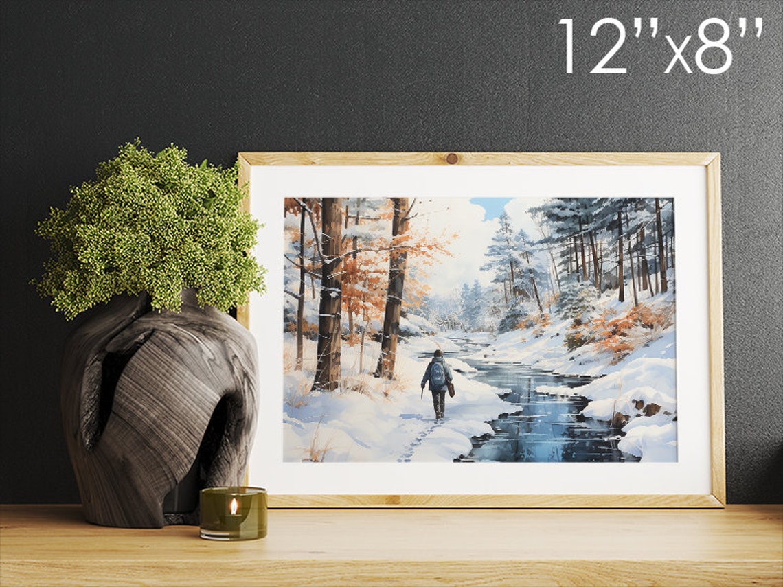 Printable Art - Snowy Stroll - A Lone Figure Making A Path Through A ...