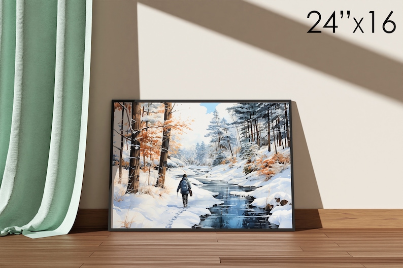 Printable Art - Snowy Stroll - A Lone Figure Making A Path Through A ...