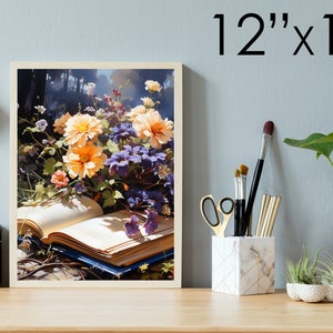 Printable Art - Tales in Bloom - A Book Amongst Wildflowers in A Grassy ...