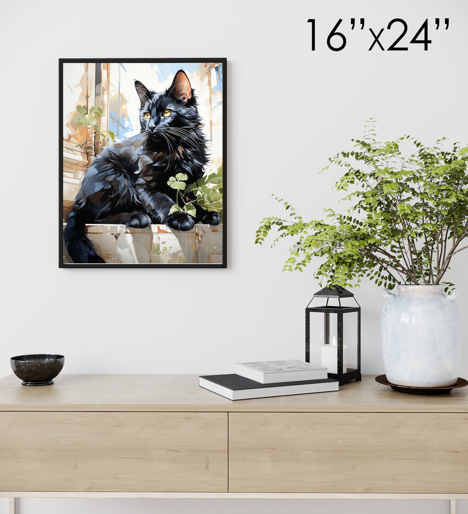 Printable Art - Sunny Sill - A Black Cat Enjoying A Sunny Day on A ...