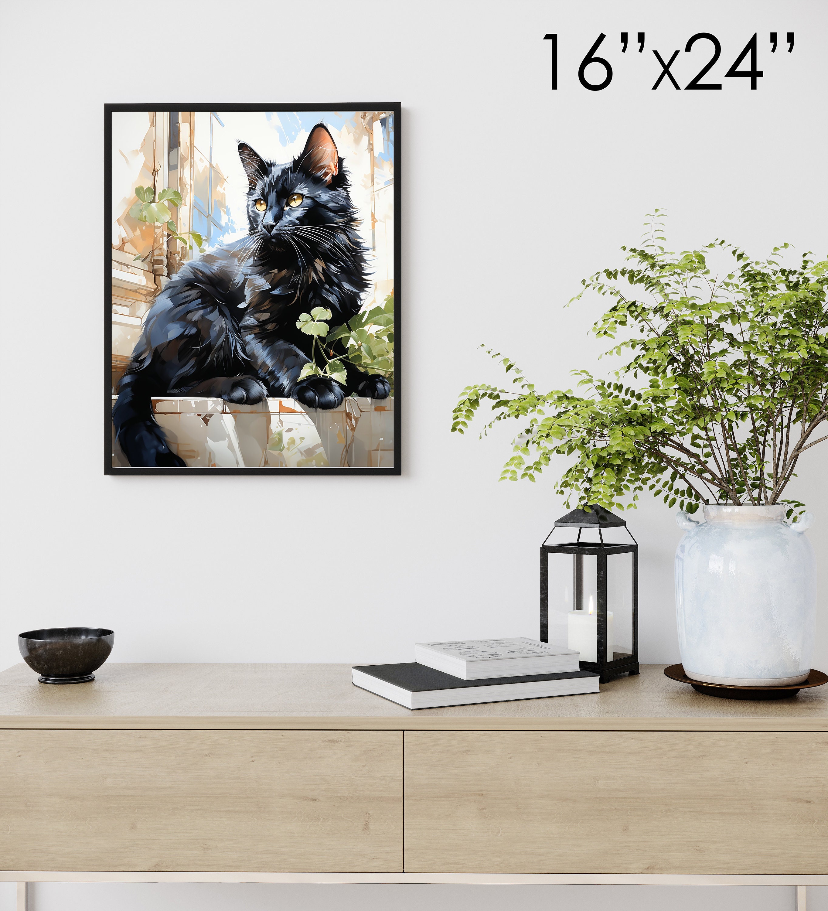 Printable Art - Sunny Sill - A Black Cat Enjoying A Sunny Day on A ...