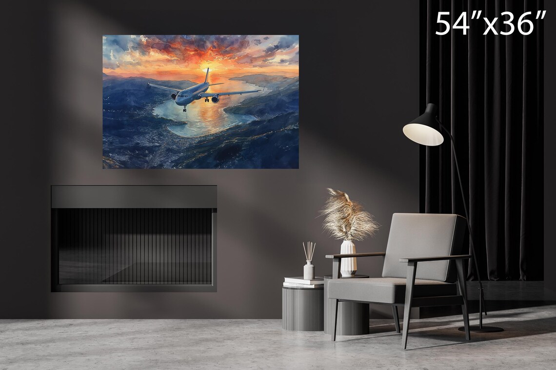 Digital Art - Flight of Fancy - Airplane Over Sunset Coastline ...