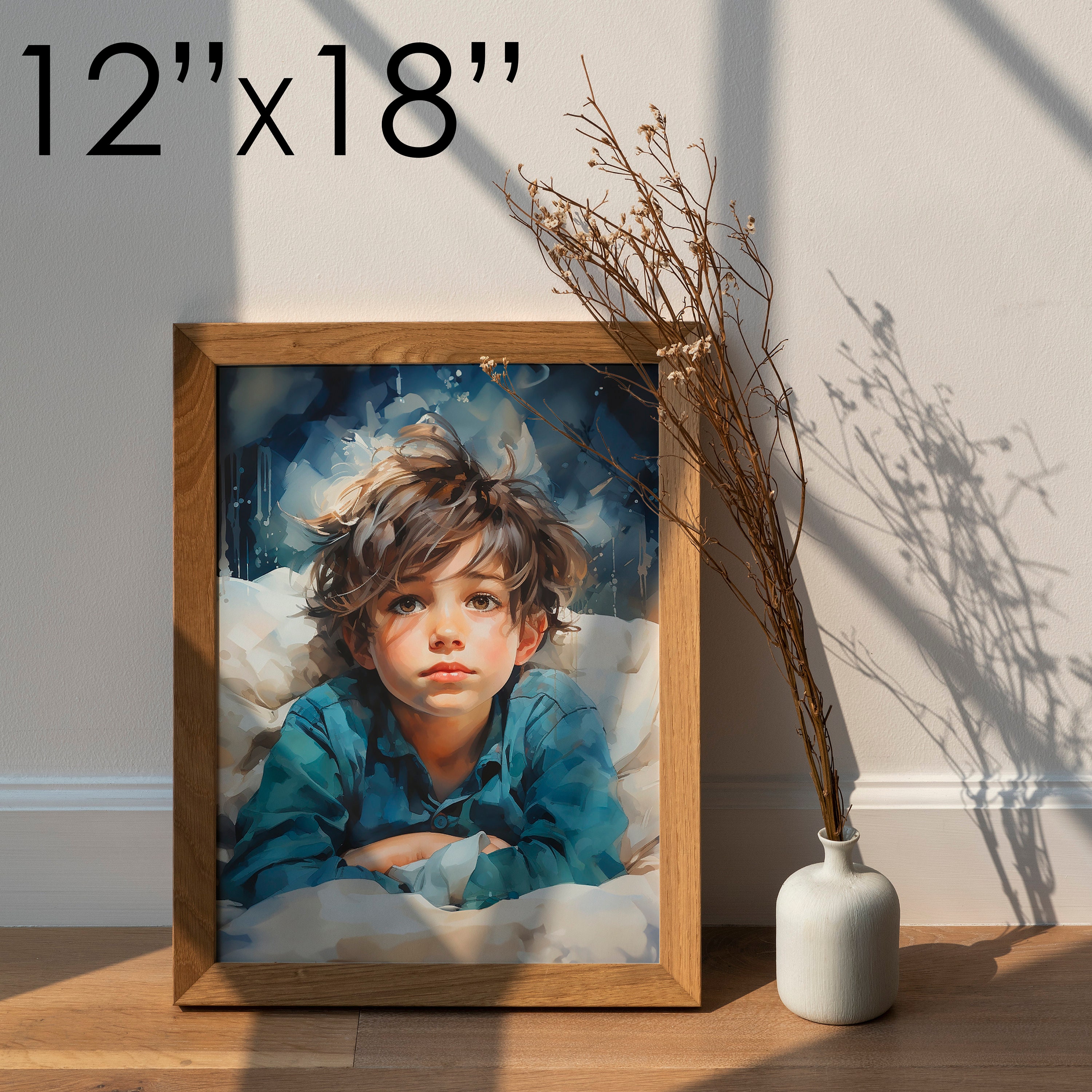Printable Art - Midnight Melancholy - A Little Boy Laying in Bed at ...