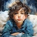 Printable Art - Midnight Melancholy - A Little Boy Laying in Bed at ...