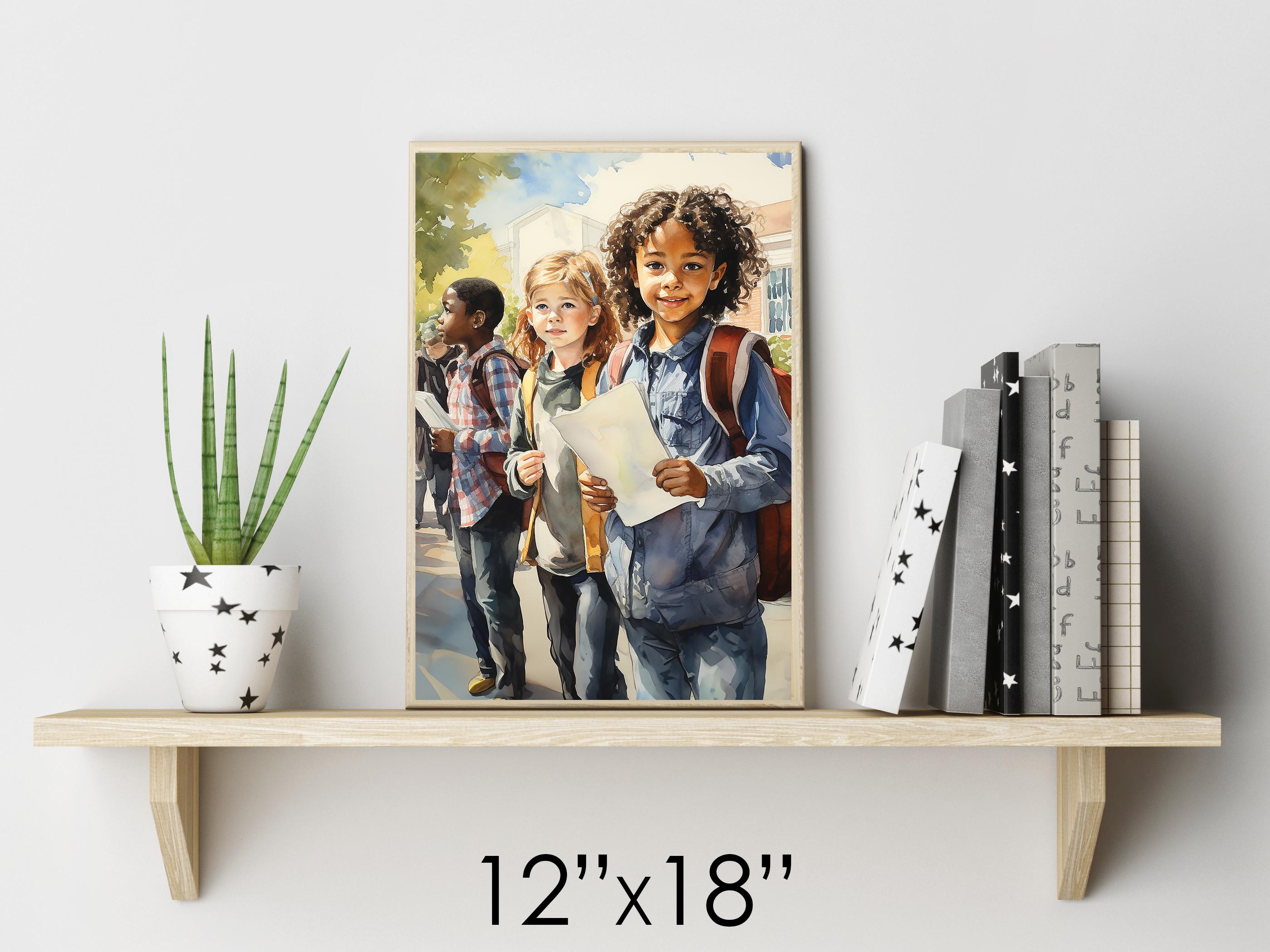 Digital Art - Back to Learning - Kids Waiting at the Bus Stop on the ...