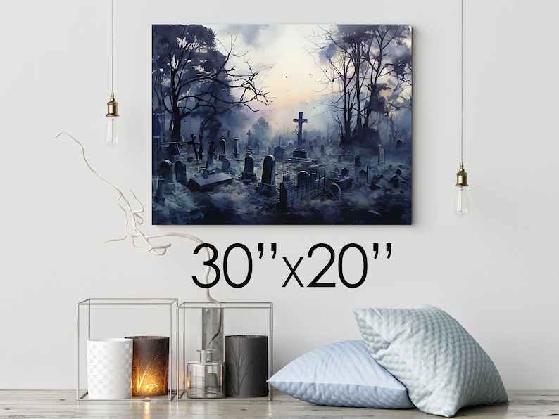 Printable Art - Haunting Hour - A Spooky Cemetery Scene at Midnight ...
