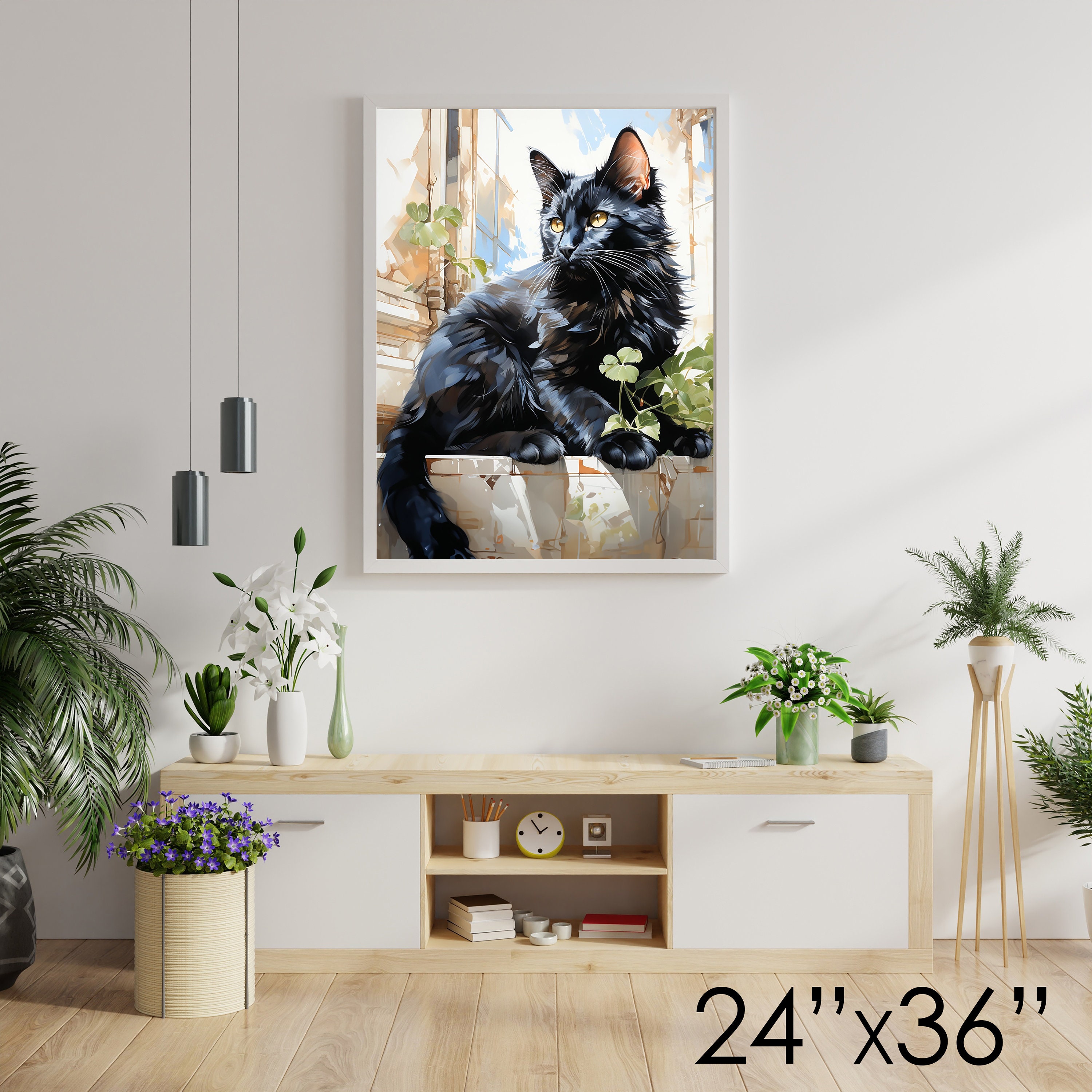 Printable Art - Sunny Sill - A Black Cat Enjoying A Sunny Day on A ...