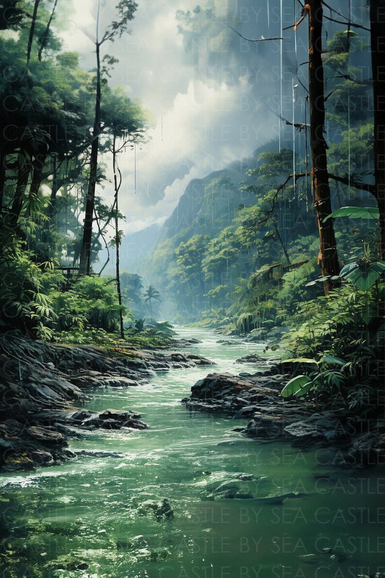 Printable Art - Jungle Rainfall - Rain Falling in A Rainforest ...