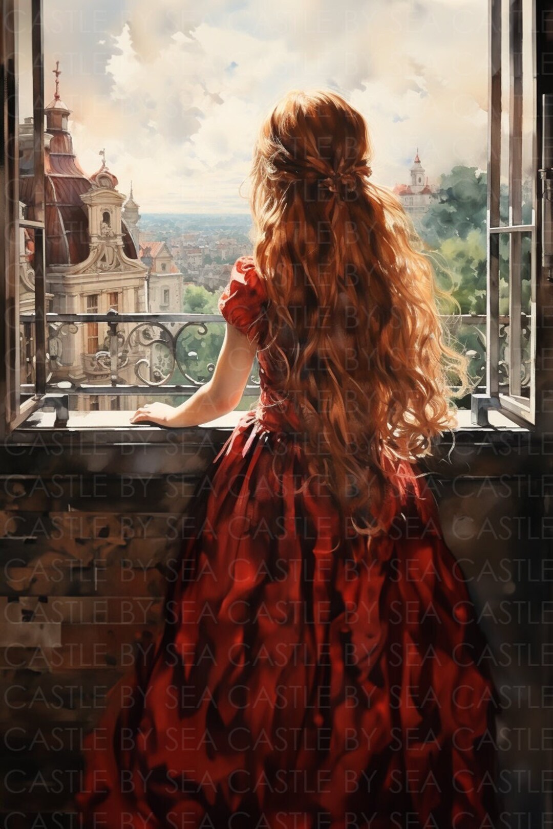 Printable Art - Window to Grace - A Redheaded Girl by A Sunlit Castle ...