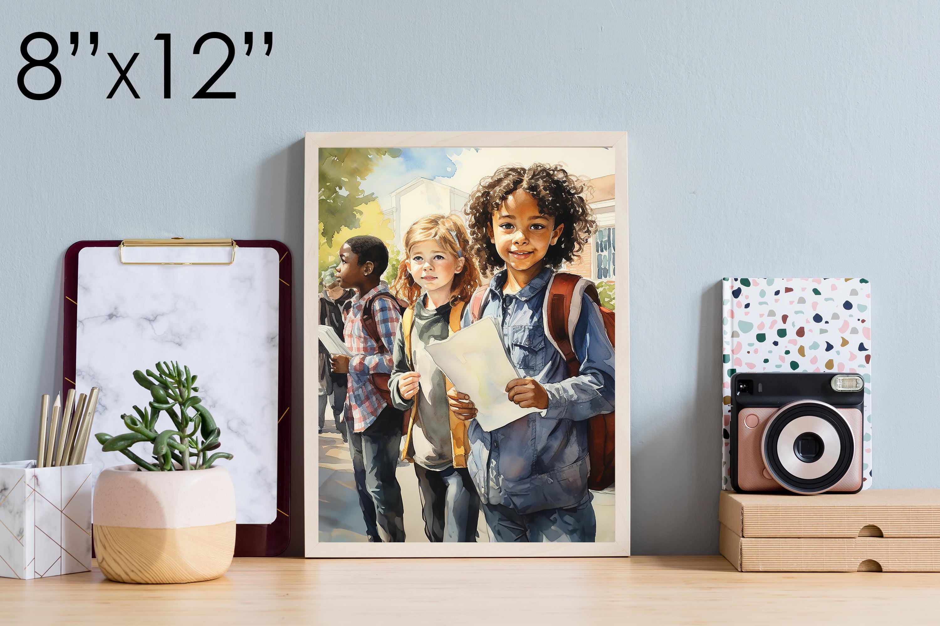Digital Art - Back to Learning - Kids Waiting at the Bus Stop on the ...