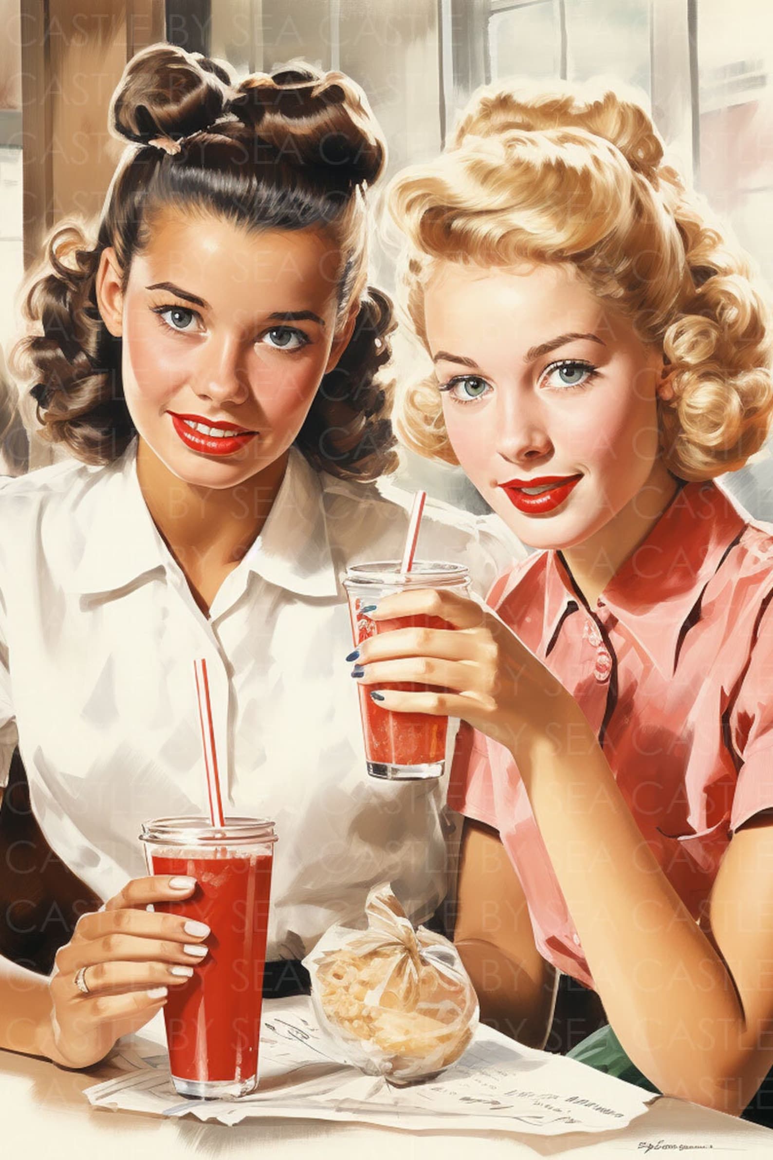 Printable Art - Soda Fountain Sweethearts - Two Adolescents From the ...