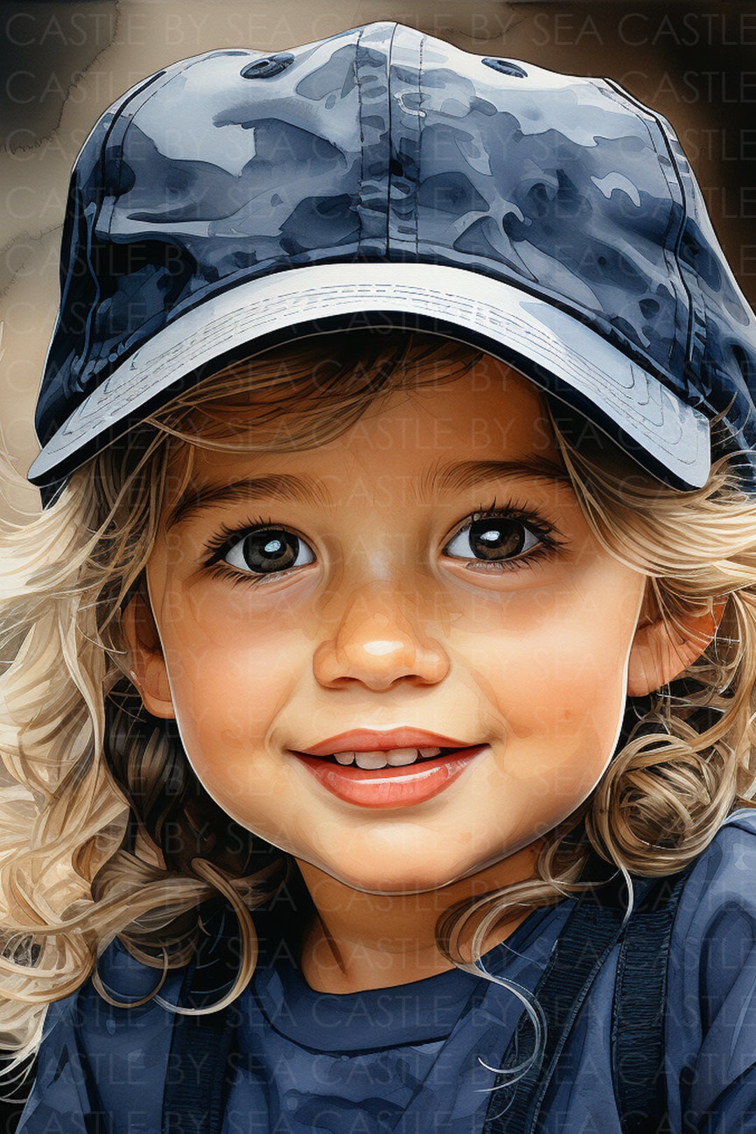 Printable Art - Curls and Smiles - A Cute Toddler Wearing A Blue T ...