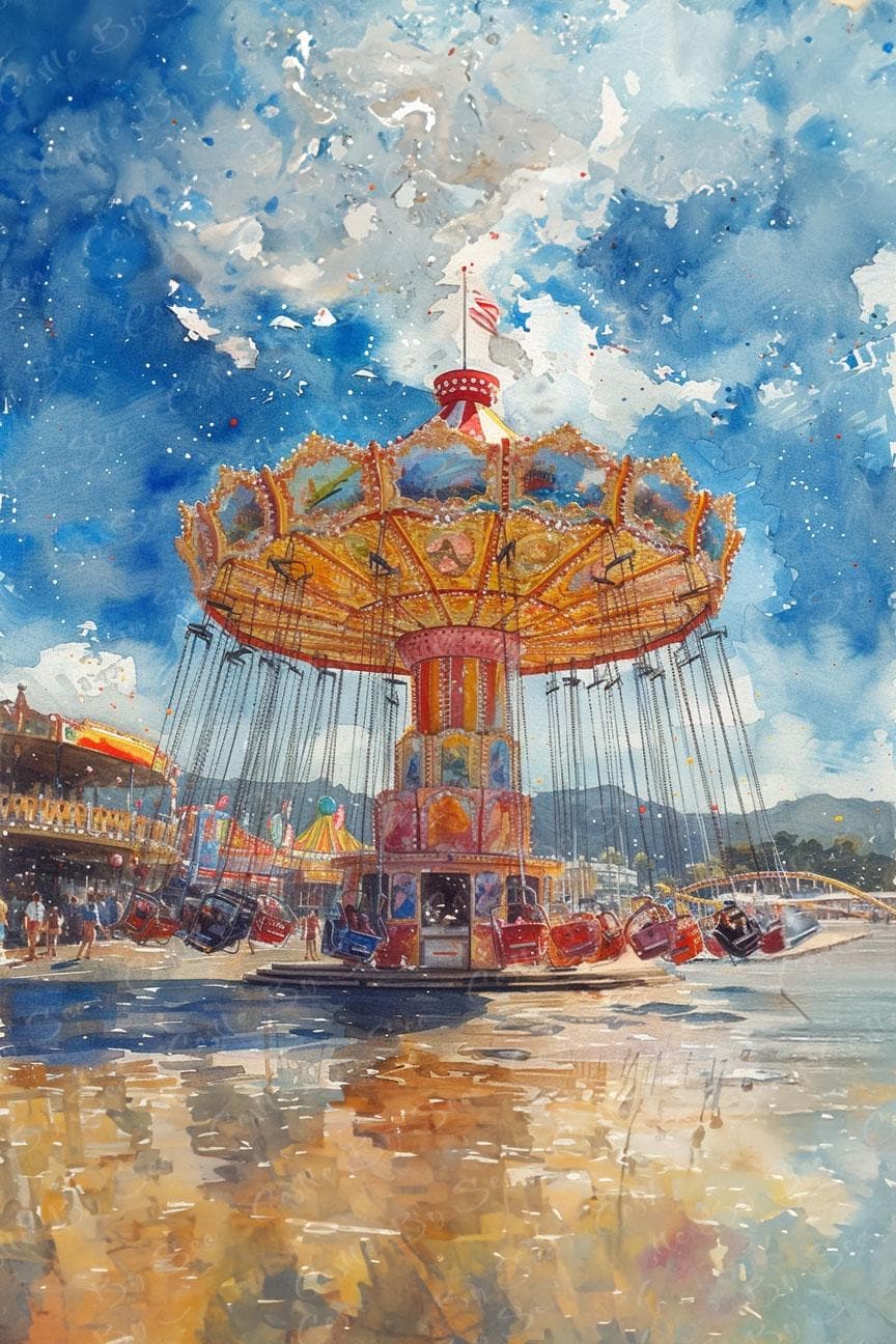 Carnival Swing Ride Watercolor Art Print: Joy Rides (digital Download ...