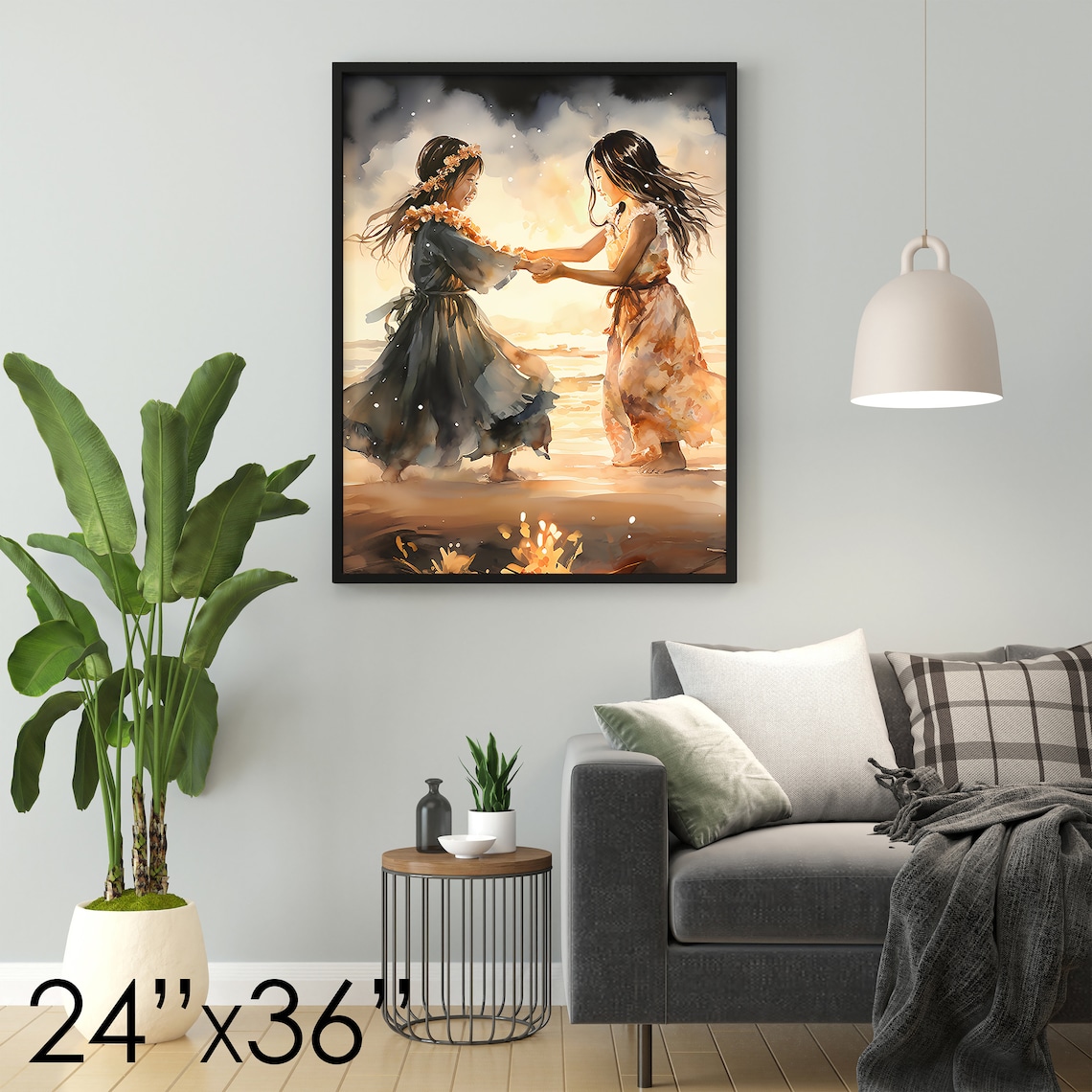 Printable Art - Oceans Dance - Two Hawaiian Girls Dancing by A Bonfire ...