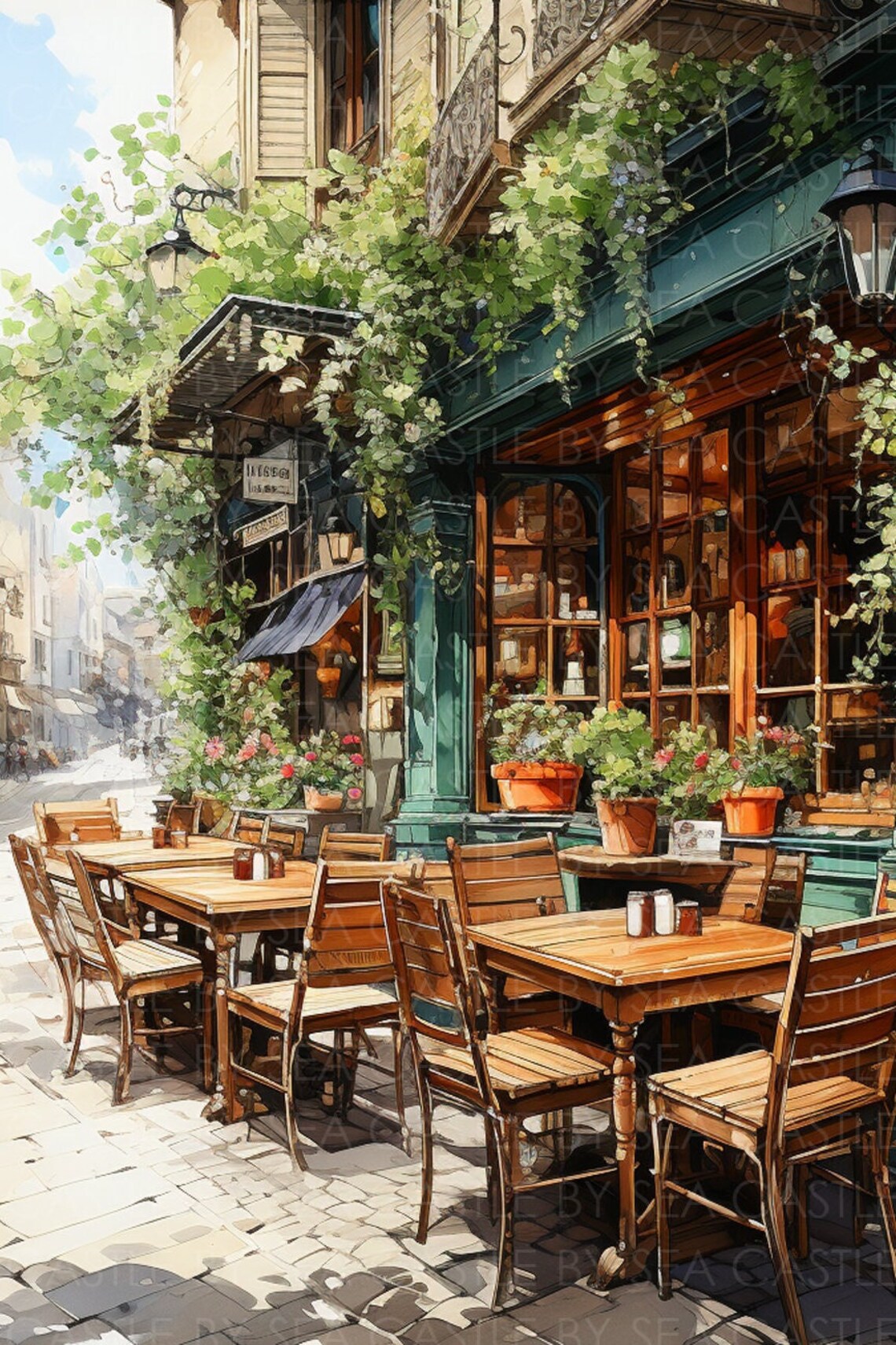 Printable Art Summer Breeze Café an Outdoor Café on A Beautiful Day ...