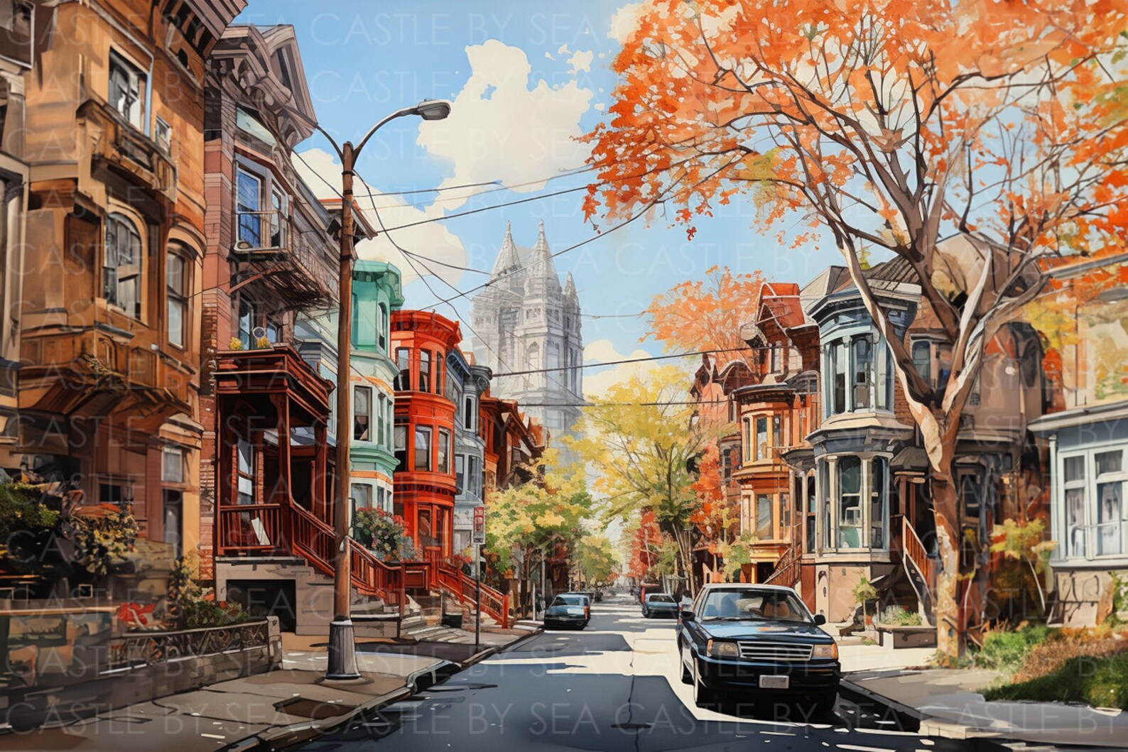 Printable Art - Strokes of Nostalgia - View of A City Block in the 1980 ...