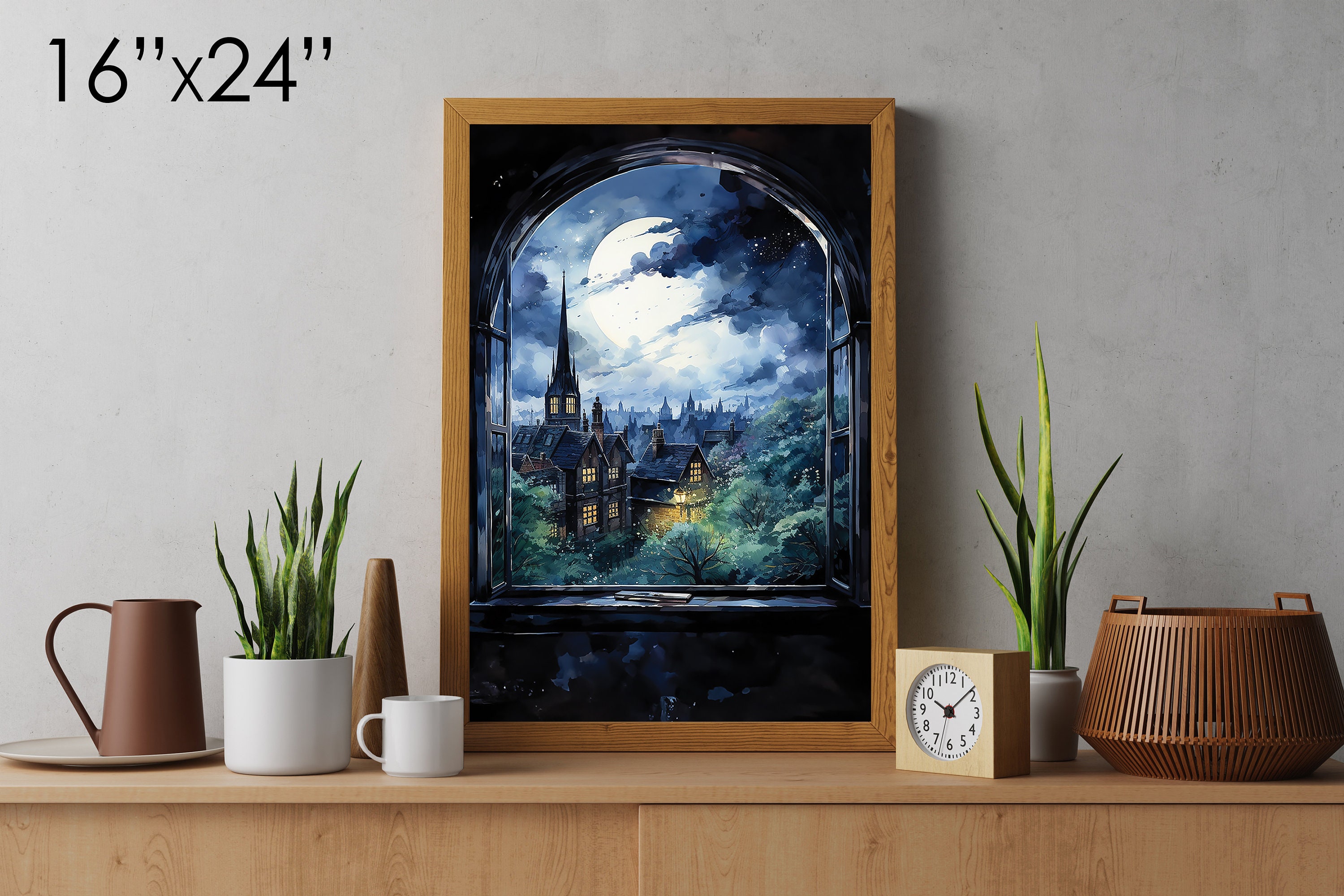 Printable Art Inkwell Night Dark Summer Night View From a Window of a ...