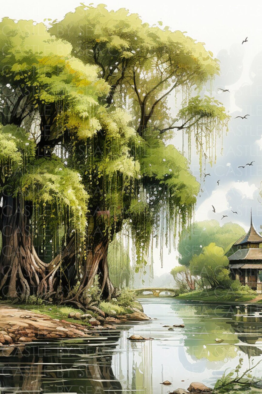 Printable Art - Willow's Reflection - Weeping Willow Tree Reflected on ...
