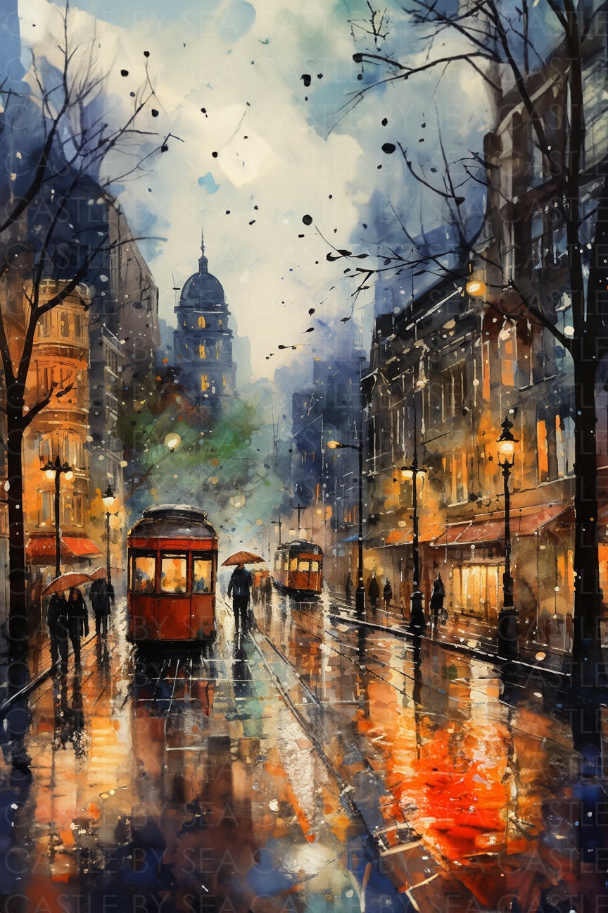 Printable Art - Rainy Day in San Francisco - A San Francisco Street in ...