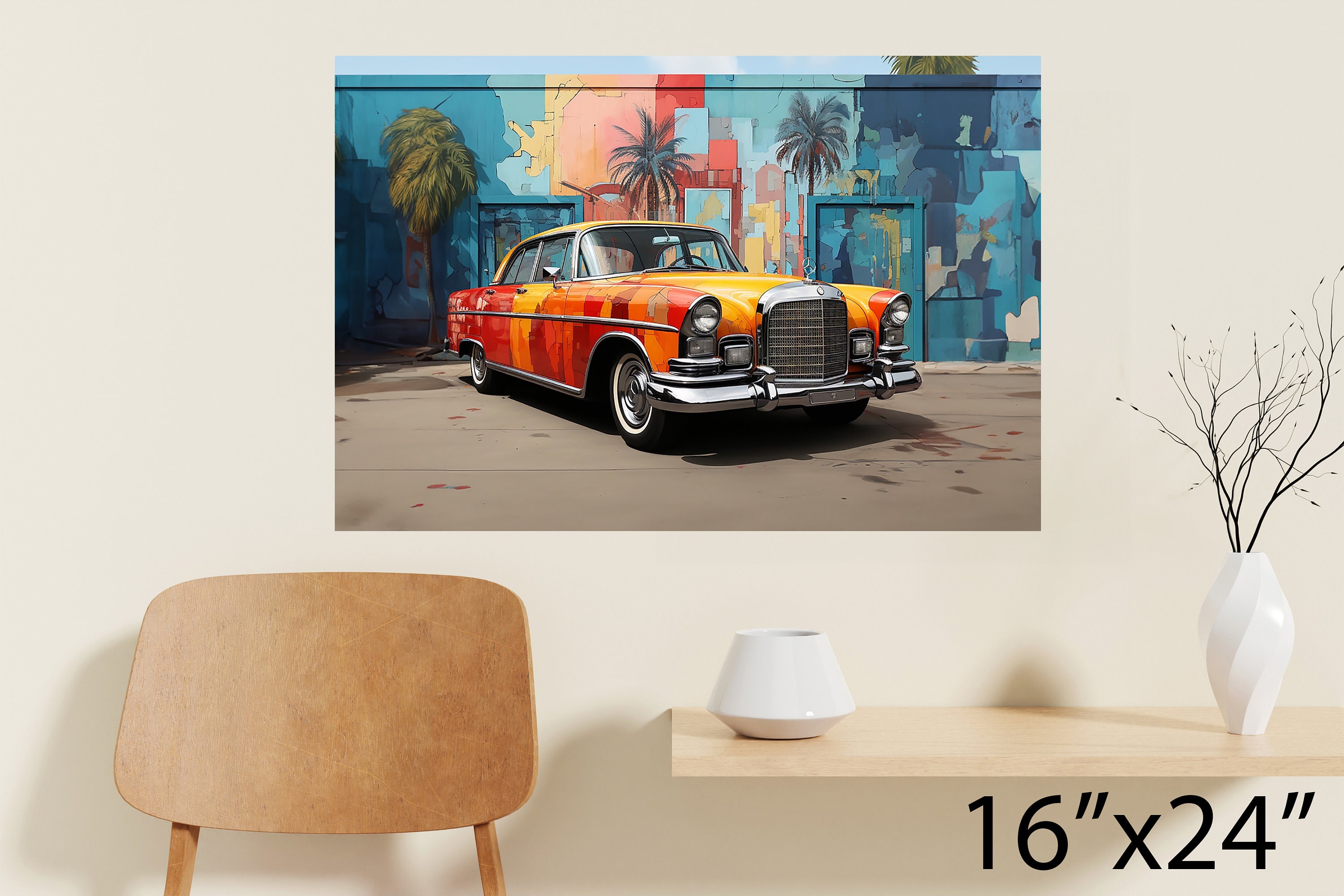 Digital Art - Rainbow Roadster - A Vintage Car Parked in Front of A ...