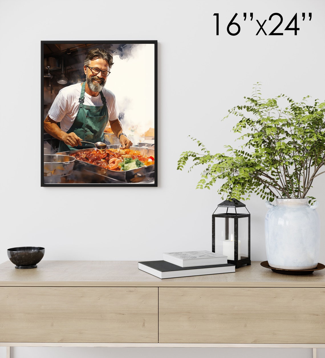 Printable Art - the Joyful Chef - A Smiling Chef Standing Over A Pan of ...