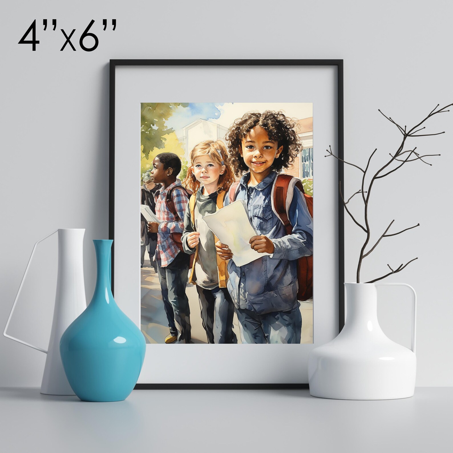 Digital Art - Back to Learning - Kids Waiting at the Bus Stop on the ...