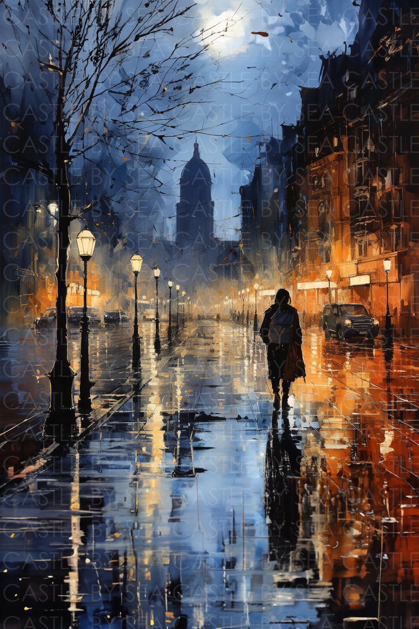 Printable Art - Alone With the City - A Lone Figure Walking Down an ...